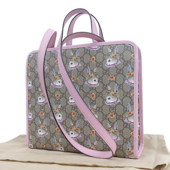 Gucci | Bags | Gucci Leather Yuko Pink Higuchi Supreme Bag Tan Rabbit ...